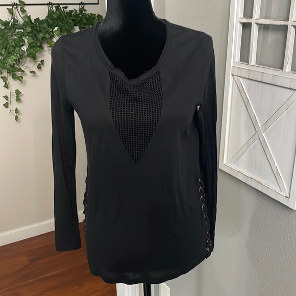 Vocal | Tops | Vocal Usa Long Sleeve With Sheer Vneck And Lace Up Side ...